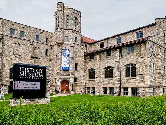 This limestone fortress looks like it was airlifted from medieval Europe and dropped into downtown Appleton's landscape.