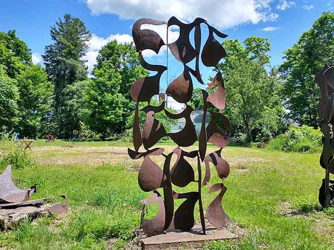 Metal petals bloom year-round at the David Hayes Sculpture Fields, proving art can be tougher than actual flowers.