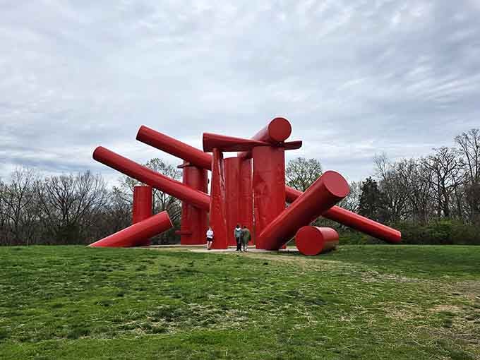 When giant red steel tubes decide to play Twister, this is what happens at Laumeier Sculpture Park.