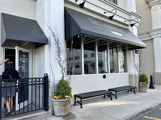 Those black awnings and clean white facade signal you've arrived at tomato pie heaven in Robbinsville.