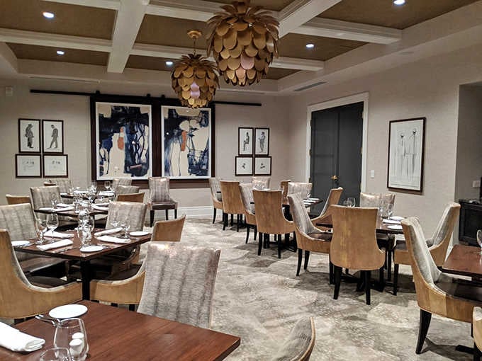 Those artichoke chandeliers aren't just lighting fixtures, they're conversation starters that set the elegant tone perfectly.