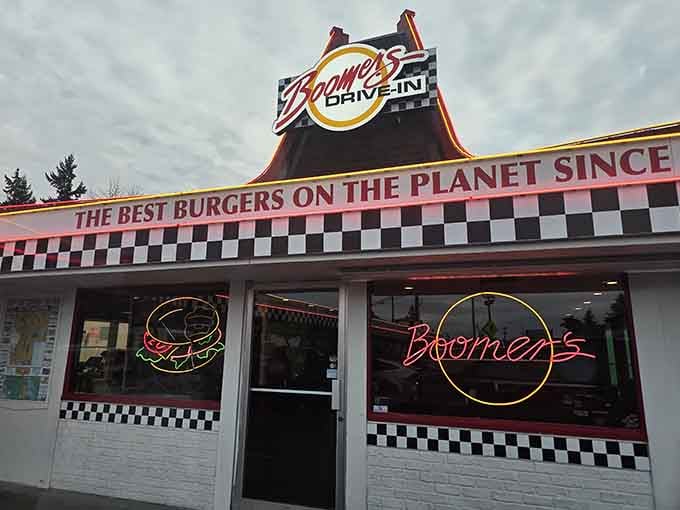 When a drive-in proclaims planetary burger supremacy right on its facade, you know they're not messing around with mediocrity.