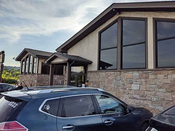 Stone facade and welcoming entrance signal you've arrived at a place where serious steak happens.