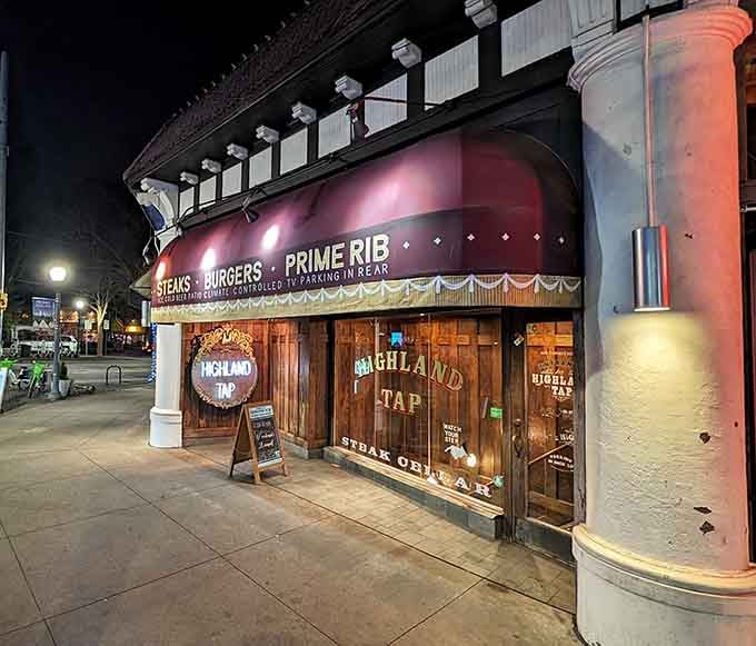 That glowing awning advertising steaks, burgers, and prime rib is basically a beacon calling carnivores home for dinner.