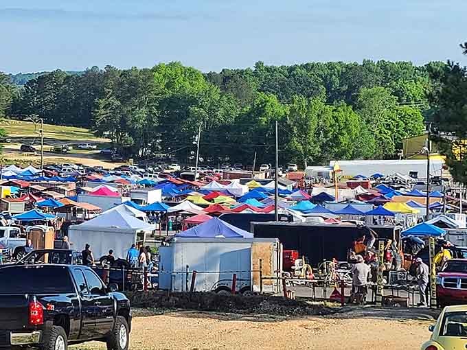 A sea of colorful canopies stretches toward the horizon like a bargain hunter's promised land come to life.