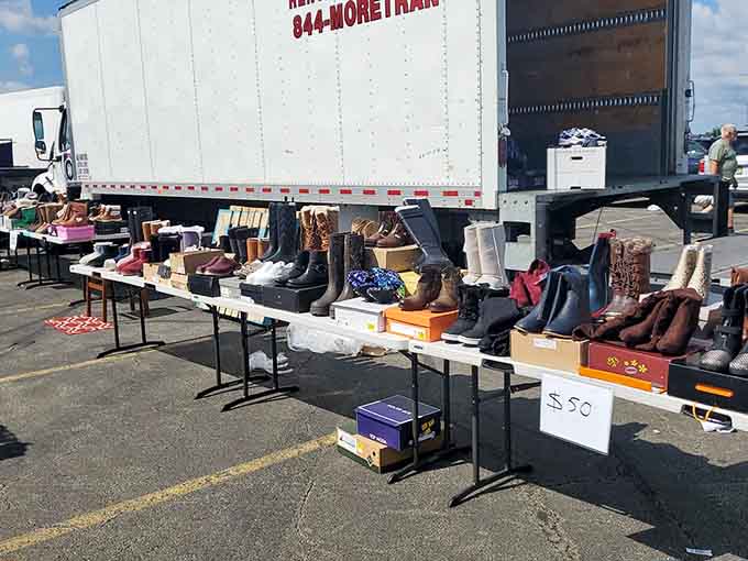 Designer boots lined up like soldiers, ready to march home with you at prices that won't hurt.