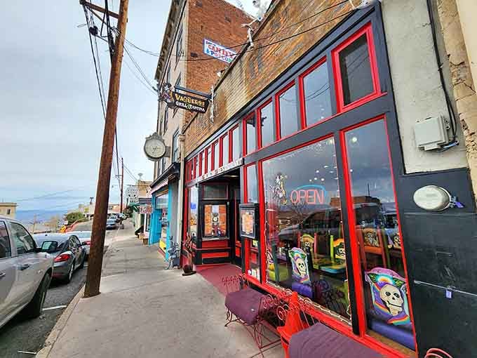 Those bright red window frames aren't just decoration; they're a beacon calling you up the mountain to Mexican food paradise.