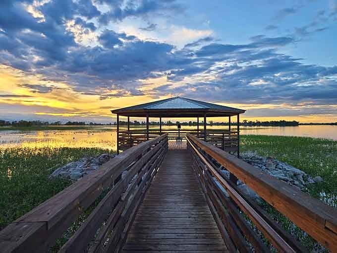 That boardwalk stretching into golden hour isn't just Instagram bait, it's your front-row seat to nature's evening show.