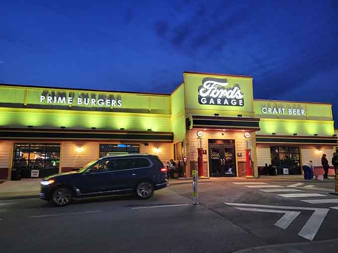 Ford's Garage Lexington glows like a beacon for burger lovers who appreciate atmosphere with their Angus beef.