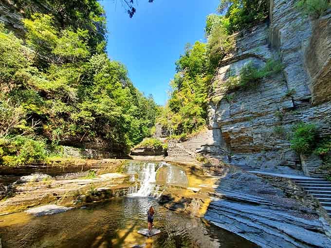 The layered gorge walls tell a geological story millions of years in the making, one spectacular chapter at a time.