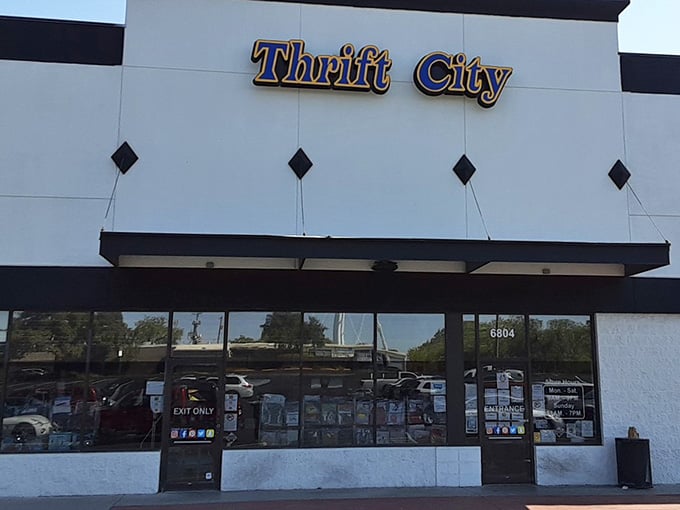 That iconic Thrift City sign beckons bargain hunters like a lighthouse guides ships to shore.