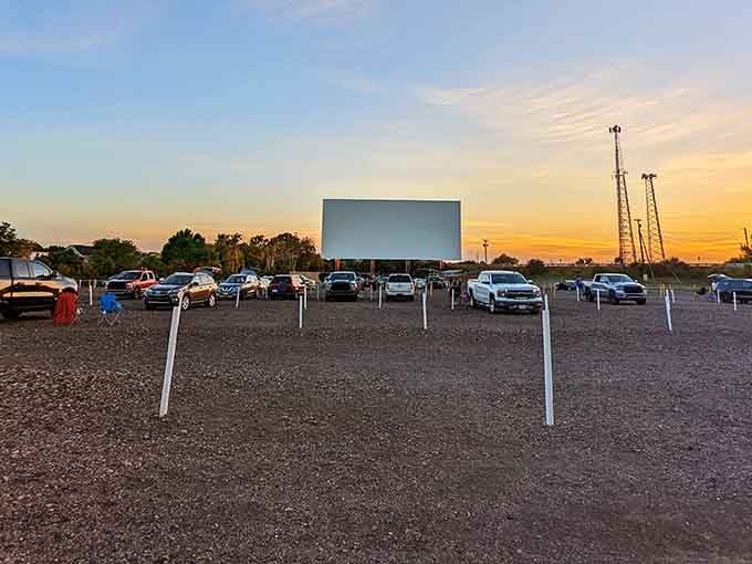 That sunset glow hitting the screen proves Mother Nature knows how to set the perfect movie-watching mood.