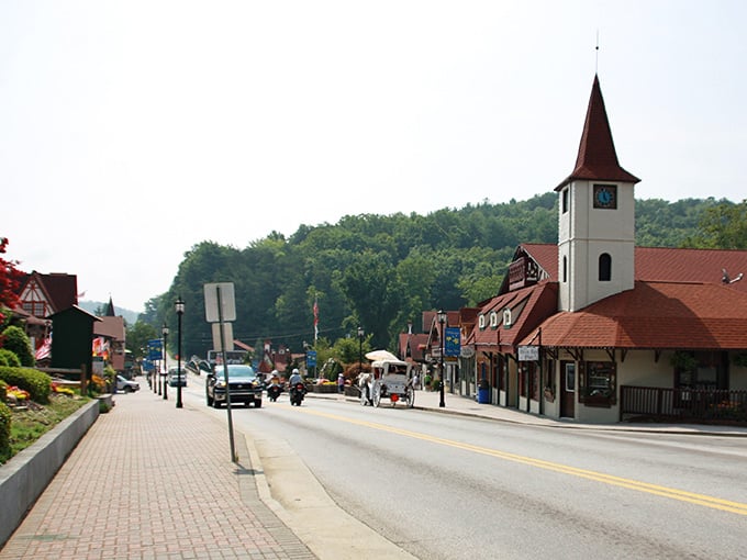 That church steeple rising above Bavarian rooflines proves Georgia's mountains hide the most delightful surprises imaginable.