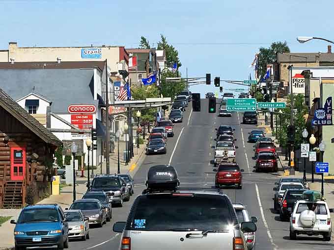 Traffic moves at a pace that suggests nobody's in too much hurry to miss something wonderful.