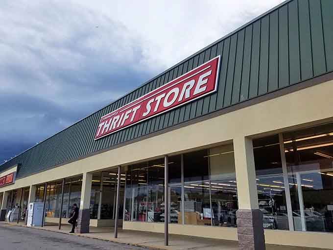 That red sign isn't just calling you in, it's practically rolling out the welcome mat for treasure hunters everywhere.