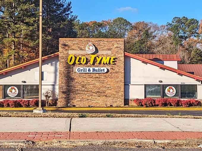 That cheerful rooster logo and bright yellow lettering promise serious Southern comfort awaits inside this Jonesboro treasure.