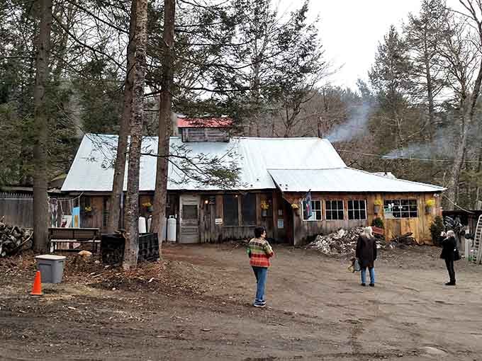 That weathered barn exterior isn't trying to be rustic, it just is, and that's the whole point.