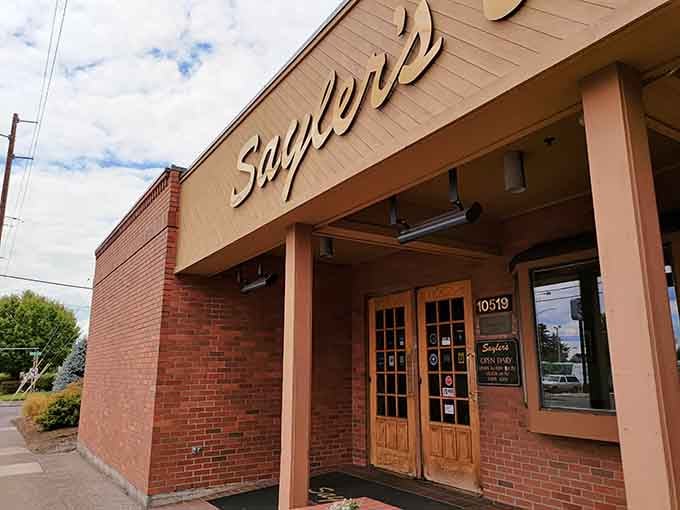 The unassuming brick exterior hides one of Portland's most legendary culinary challenges waiting inside.