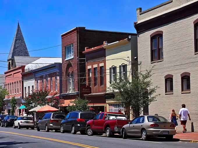 Classic Main Street America, where brick buildings and local shops remind you why small towns matter.