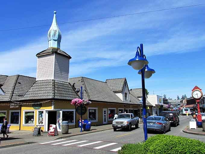That white bell tower rising above Nordic rooflines proves you don't need a plane ticket to Scandinavia.