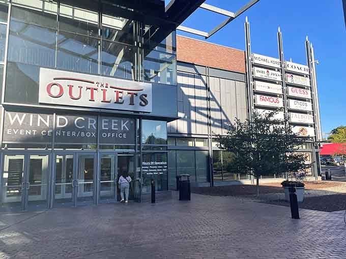 That gleaming entrance isn't just a doorway, it's your portal to retail therapy with a side of industrial history.