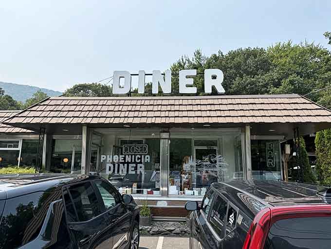 Classic roadside architecture meets Catskills charm where the parking lot tells you everything about what's waiting inside.