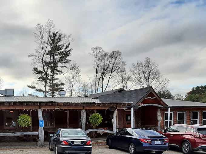 That rustic mountain lodge exterior isn't just for show, it's a promise of what's waiting inside.