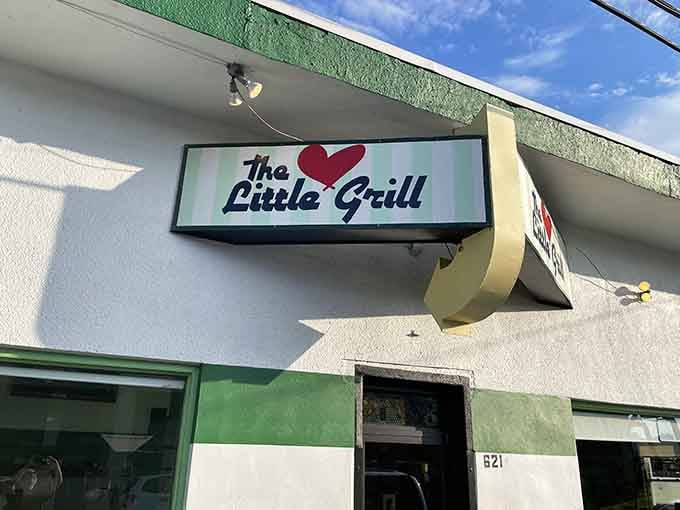 The Little Grill's sign with its cheerful red heart tells you everything you need to know about what's waiting inside.