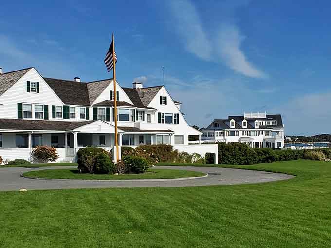 Classic New England architecture meets manicured lawns in a scene that screams "I've made it to Cape Cod."