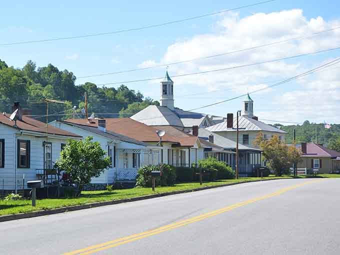 Church steeples rising above modest homes remind you that some communities still have their priorities straight and their rent reasonable.
