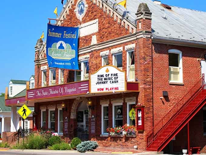 That red brick facade and ornate architecture prove small towns can have Broadway-caliber style and substance.