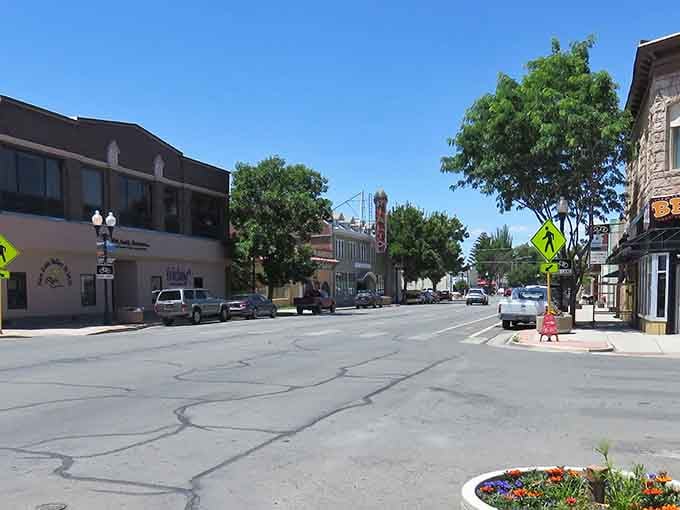 Downtown Alamosa stretches out under that impossibly blue Colorado sky that makes you wonder why you ever tolerated gray weather.