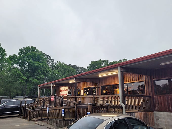That red roof and wooden exterior aren't trying to impress anyone&mdash;they're too busy housing legendary steaks.