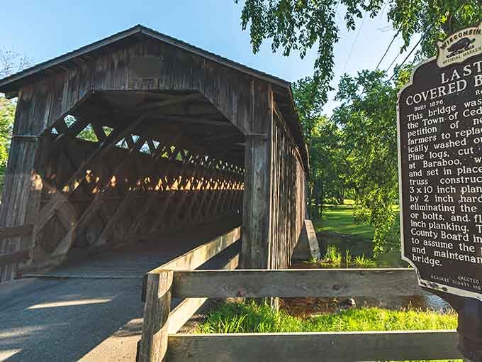 Wisconsin's oldest covered bridge stands proud since 1876, proving good craftsmanship never goes out of style.
