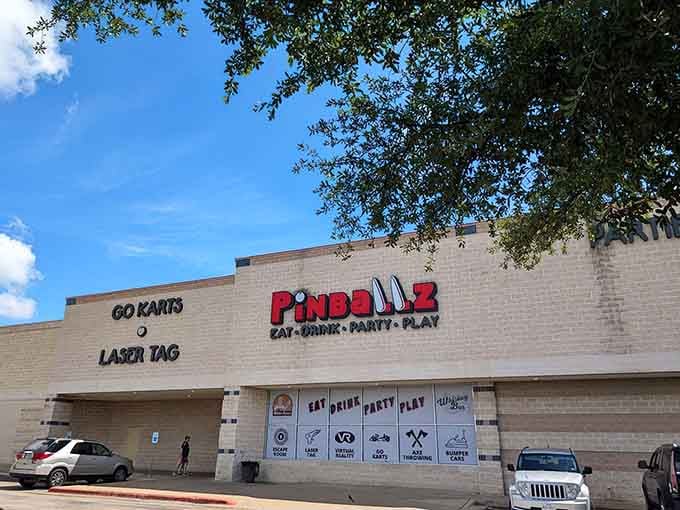 The exterior promises "Eat Drink Party Play," which is basically the four food groups of fun.