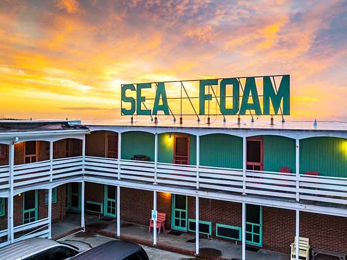 That rooftop sign isn't just advertising, it's a beacon of hope for anyone seeking authentic retro beach vibes.