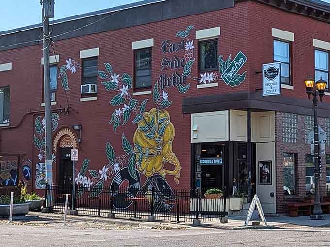 That colorful mural isn't just decoration, it's a promise that something special awaits inside this St. Paul gem.
