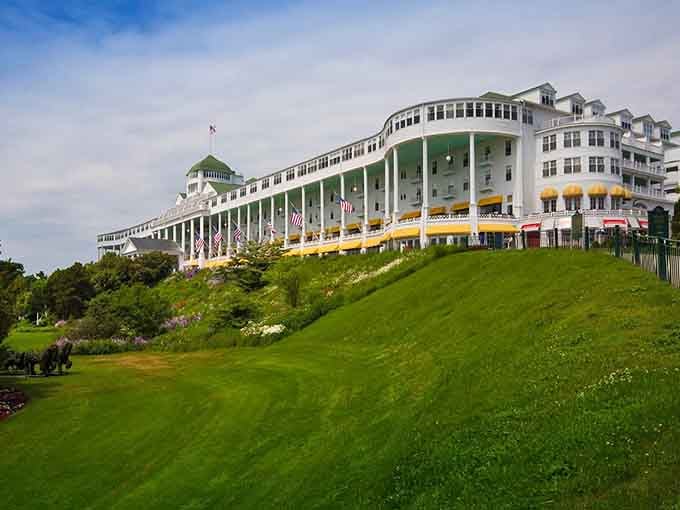 That lawn looks like it's been manicured with tweezers, and the hotel perched above is pure Victorian magnificence.