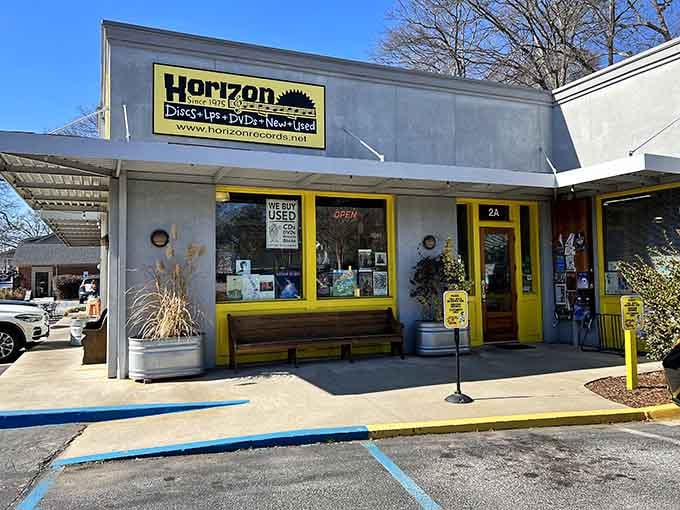 That bright yellow trim against gray walls creates the kind of curb appeal that makes you pull over immediately.