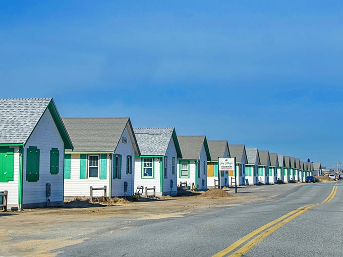 These charming beach cottages line up like a pastel parade, ready to welcome you to coastal bliss.