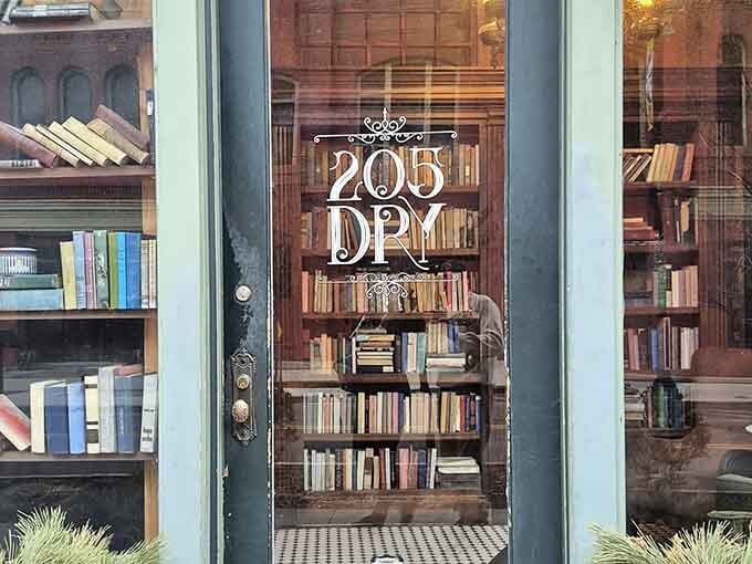 The storefront whispers "library" but promises libations; this is how speakeasies are supposed to look, folks.