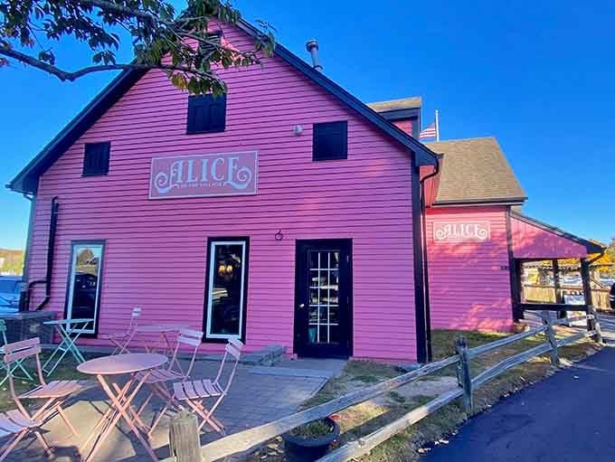 That pink exterior isn't just a building—it's a promise that normal rules no longer apply here.