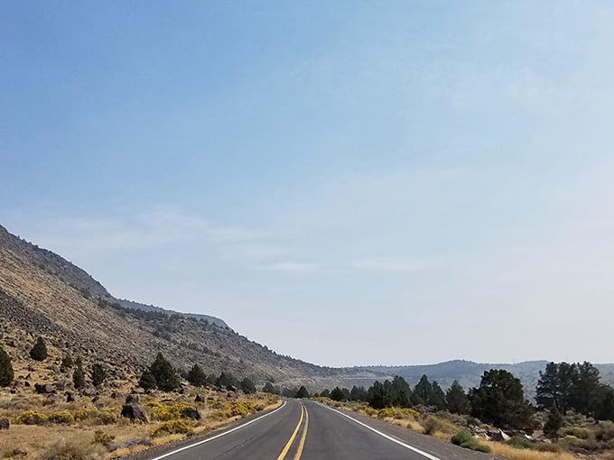 The open road stretches endlessly ahead, promising adventure in every mile of this stunning high desert landscape.