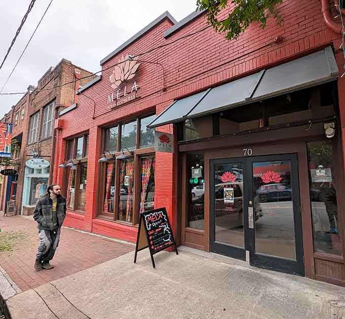 That red facade isn't just pretty, it's a beacon calling you toward the best lunch decision you'll make all week.