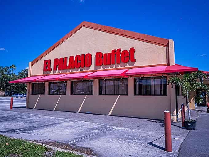 The bold red letters practically shout "come eat" in a way that's impossible to ignore or resist.