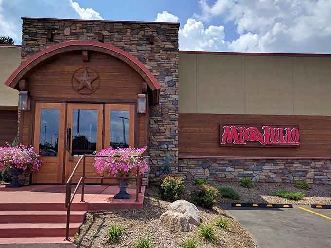 Pink petunias and southwestern charm prove that great food starts before you even walk through the door.