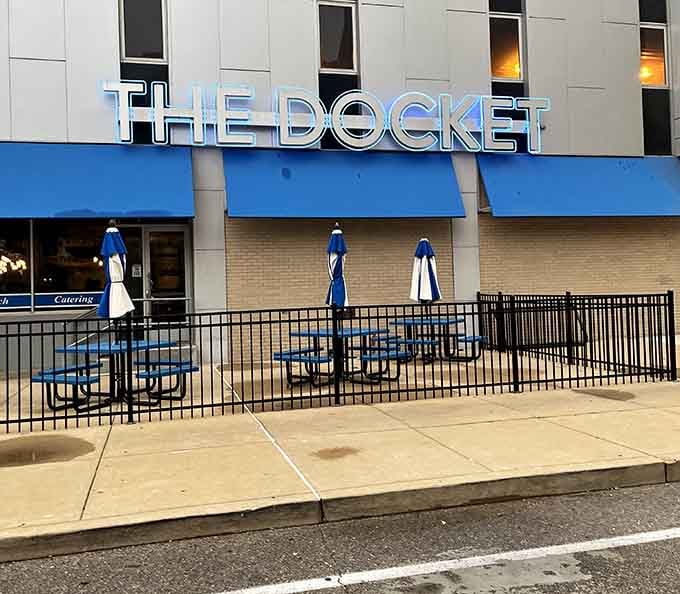 Modern architecture meets classic diner vibes where outdoor seating promises sunny mornings and even sunnier dispositions after eating.
