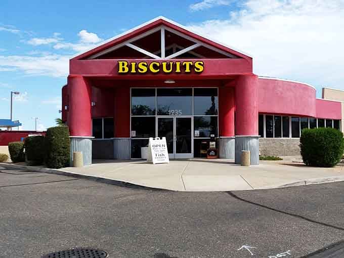 That bold red exterior isn't just a building, it's a breakfast bat-signal summoning the carb-hungry from miles around.