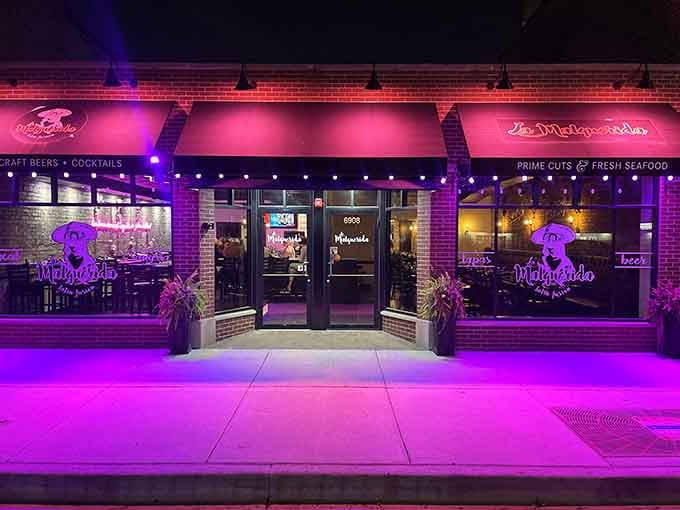 When a restaurant lights up the night like this, you know they're not messing around with ambiance or expectations.