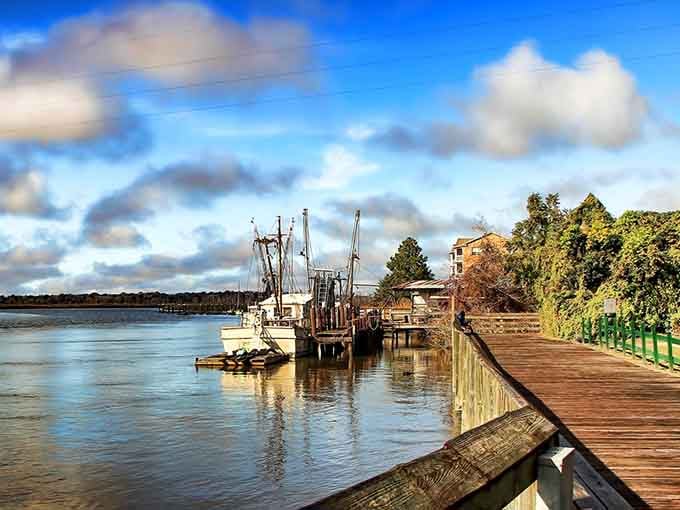Shrimp boats resting at the docks like they've earned every bit of that break after a hard day's work.